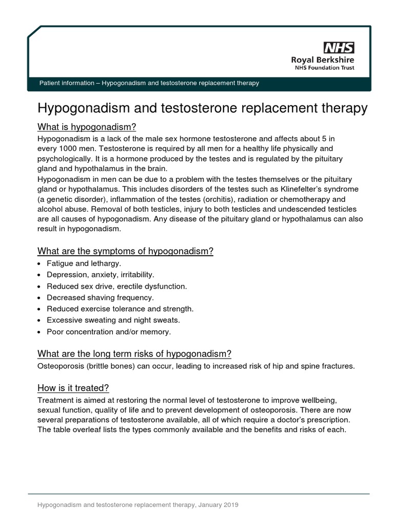 Hypogonadism Testosterone Replacement Therapy Jan19 Pdf