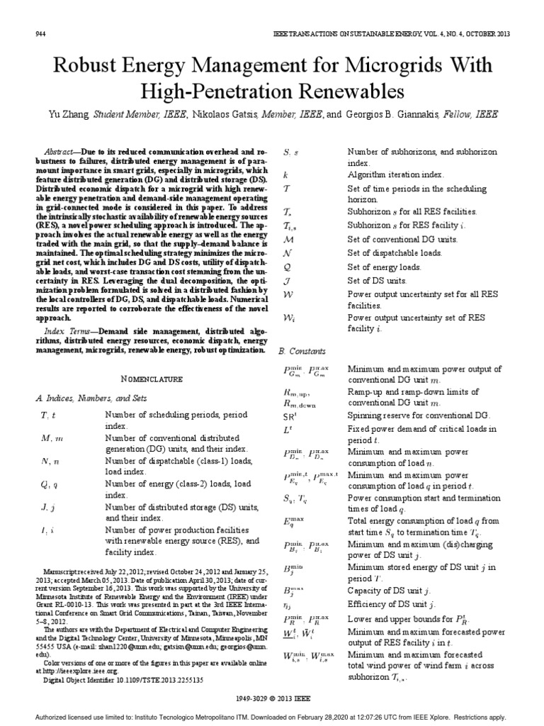 Robust Energy Management For Microgrids With High-Penetration Renewables | PDF | Distributed ...