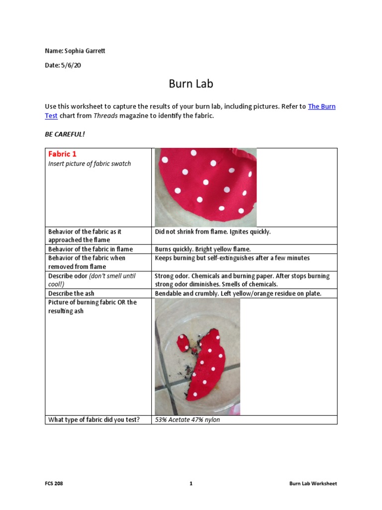 Fabric Burn Test Results Analysis | PDF | Textiles | Materials