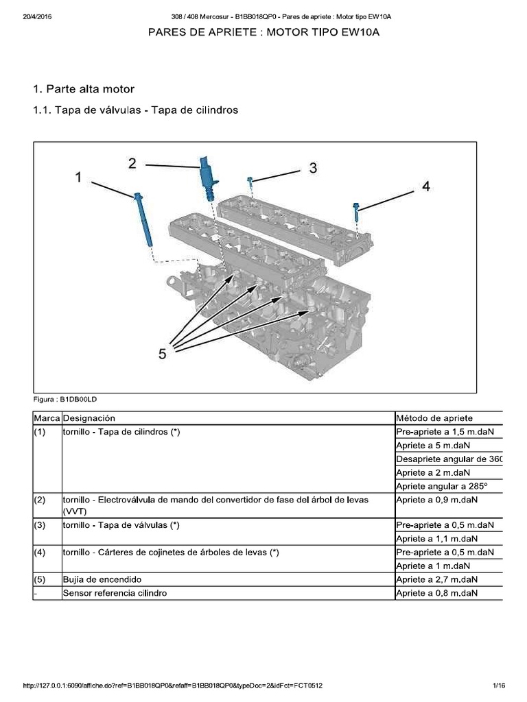 308 - 408 Mercosur - B1BB018QP0 - Pares de Apriete - Motor Tipo EW10A | PDF