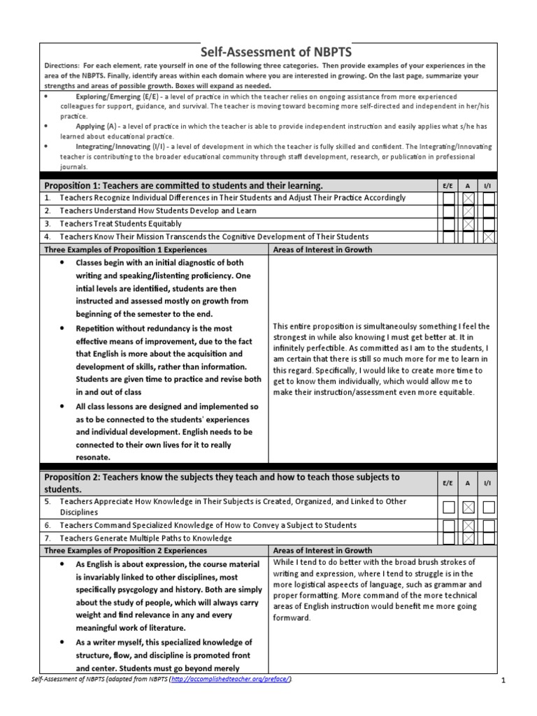 Self-Assessment of NBPTS: Proposition 1: Teachers Are Committed To ...