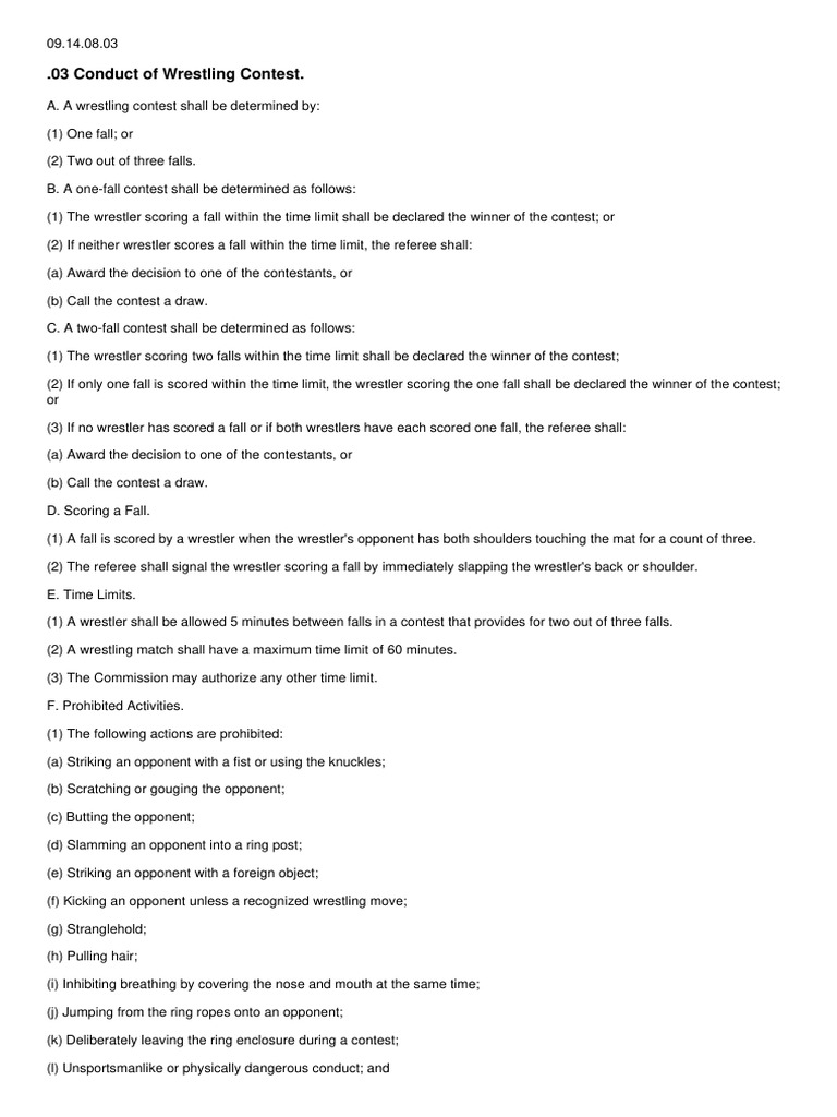 Wrestling Contest Conduct Regulations | PDF | Professional Wrestling ...
