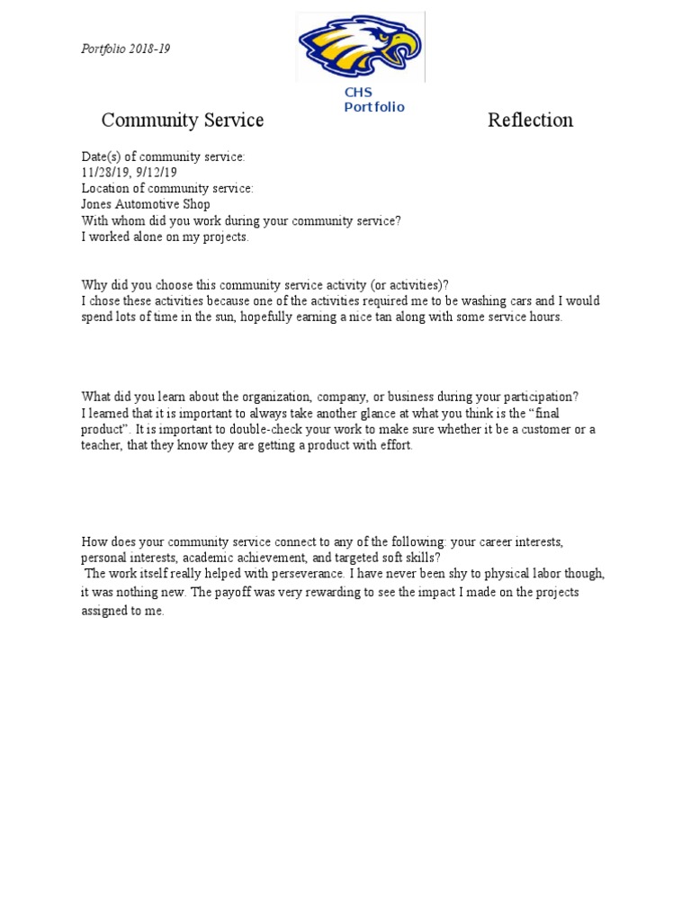 Community Service Reflection | PDF
