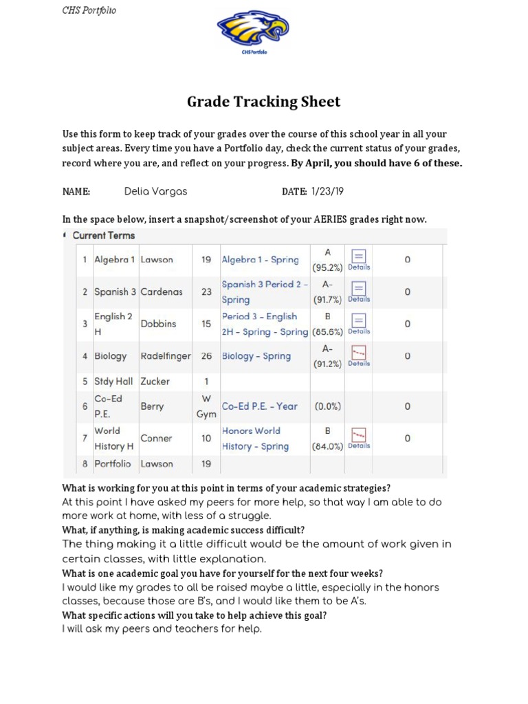 Grade Tracking Sheet March | PDF