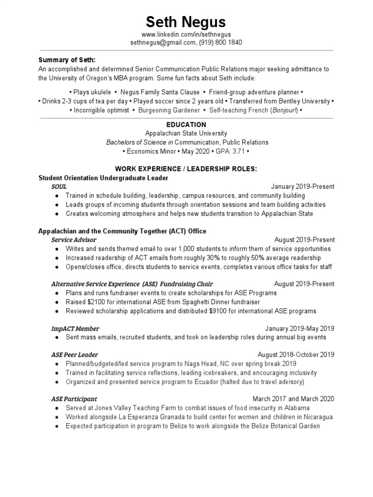 Seth Negus Extended Resume | PDF