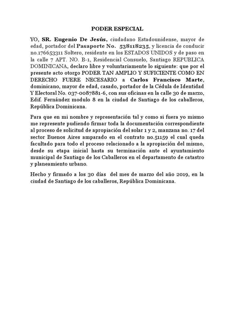 Modelo de Poder Especial | PDF | República Dominicana | Santiago