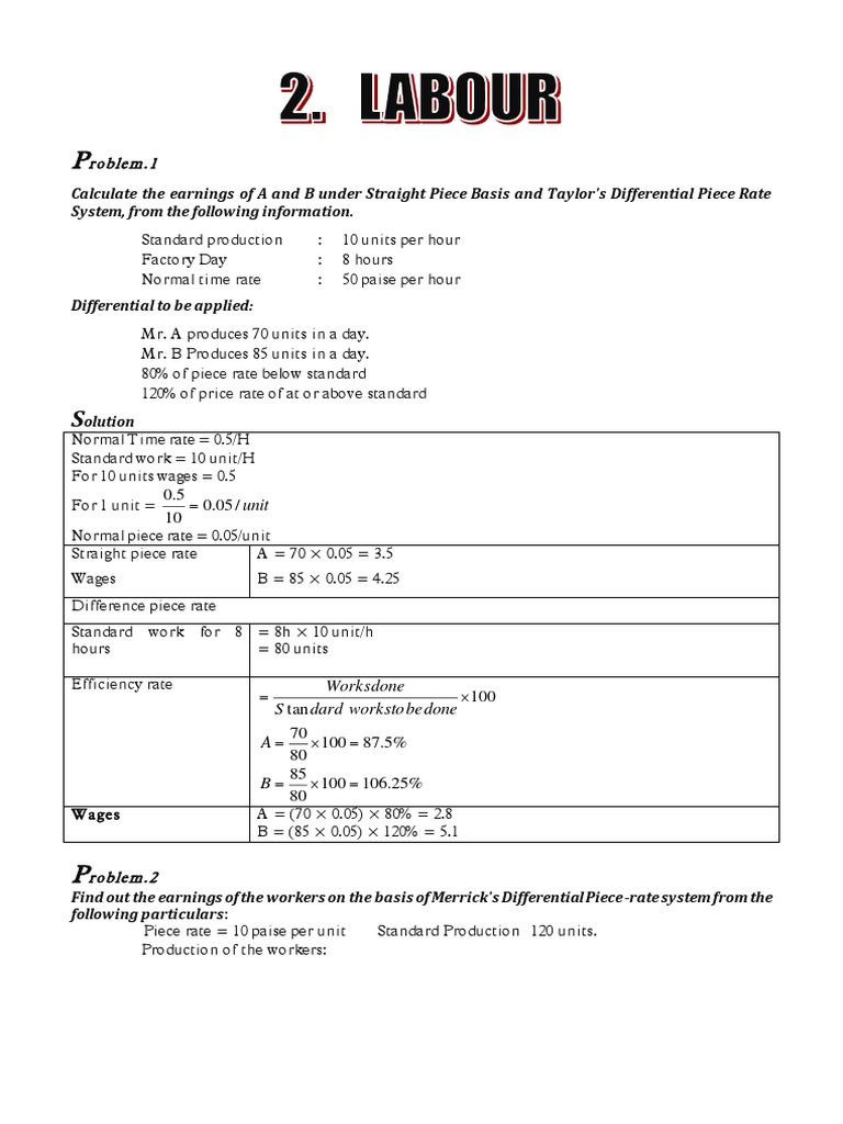 Calculating Earnings Under Various Piece Rate Systems | PDF | Piece ...