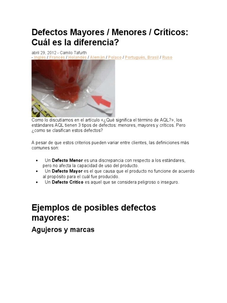 Clasificación de Defectos en Calidad | PDF