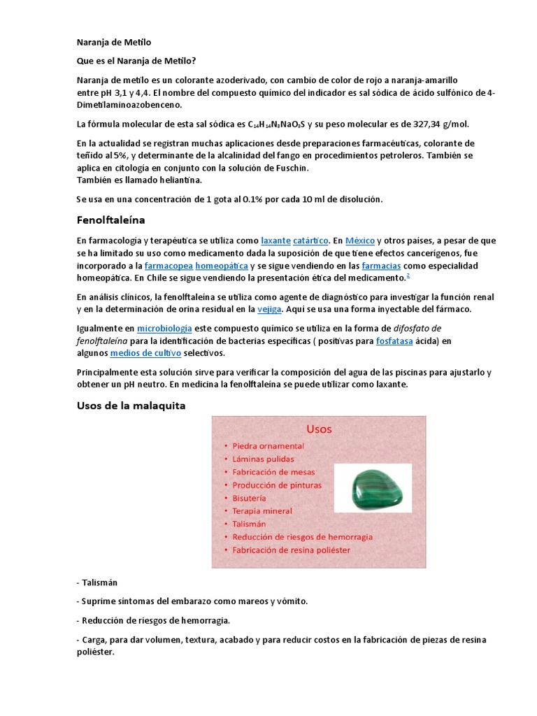 Naranja de Metilo: Usos y Propiedades | PDF | Química | Naturaleza