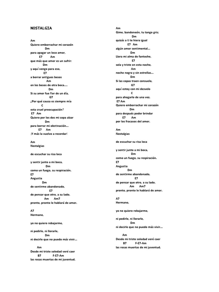 Letra del tango "Nostalgia" | PDF