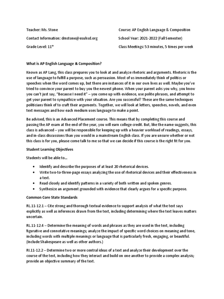 What Is AP English Language & Composition? | PDF