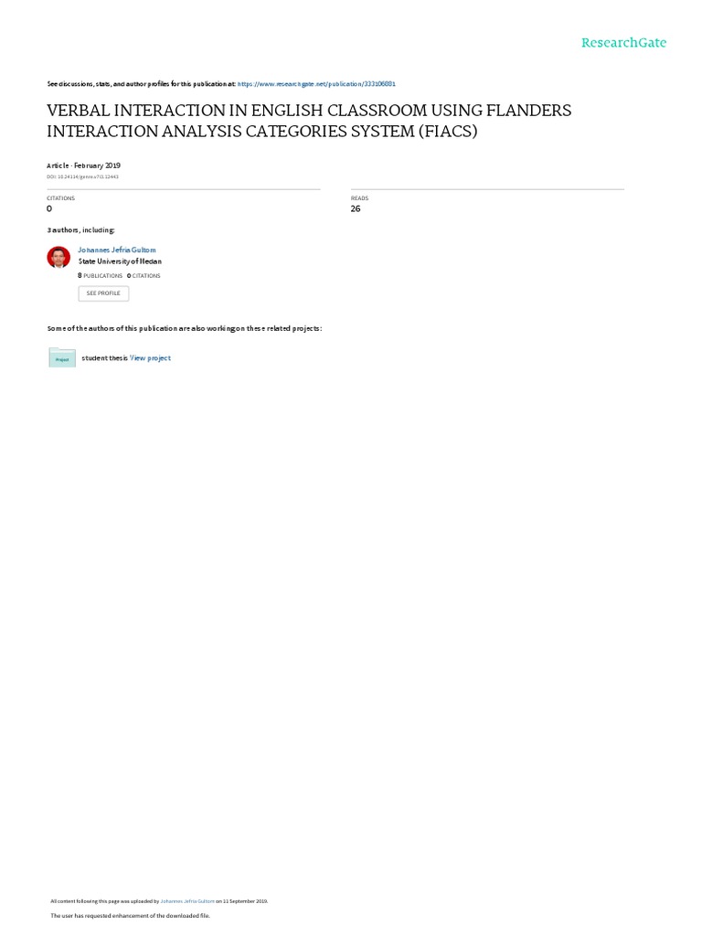 Verbal Interaction in English Classroom Using Flanders Interaction Analysis Categories System ...