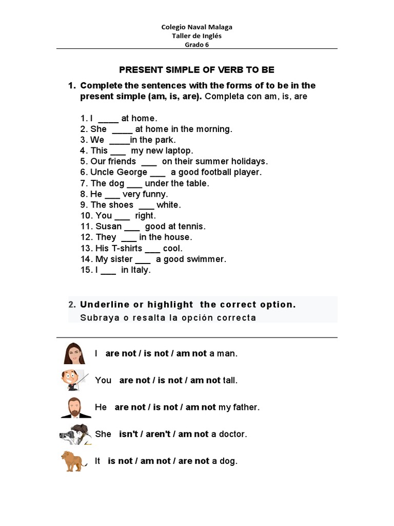 Present Simple of Verb To Be 1. Complete The Sentences With The Forms ...