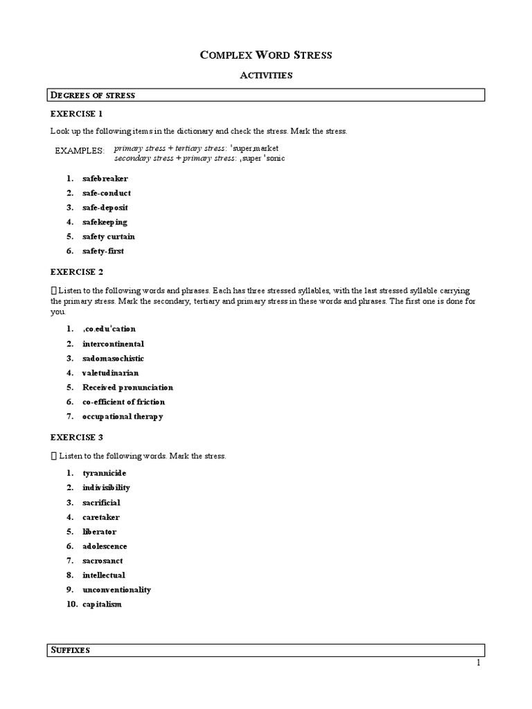 Marina SILVA - Complex Word Stress Activities | PDF | Stress ...