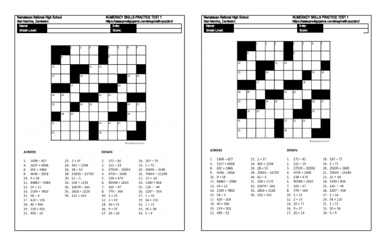 Name: Date: Grade Level: Score: Name: Date: Grade Level: Score | PDF