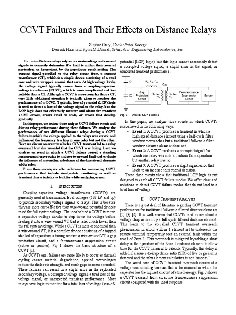 CCVT Failures and Their Effects On Distance Relays | PDF | Relay ...
