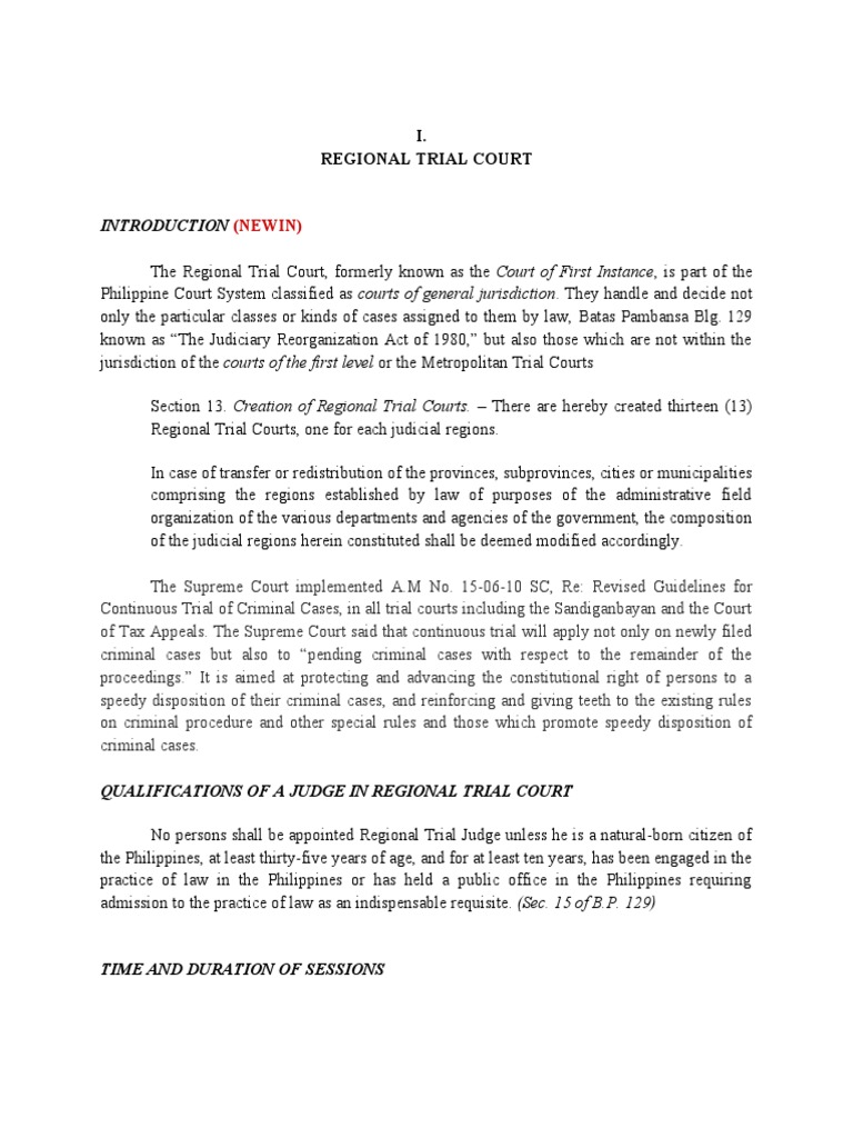 An Overview of the Regional Trial Court System in the Philippines | PDF ...