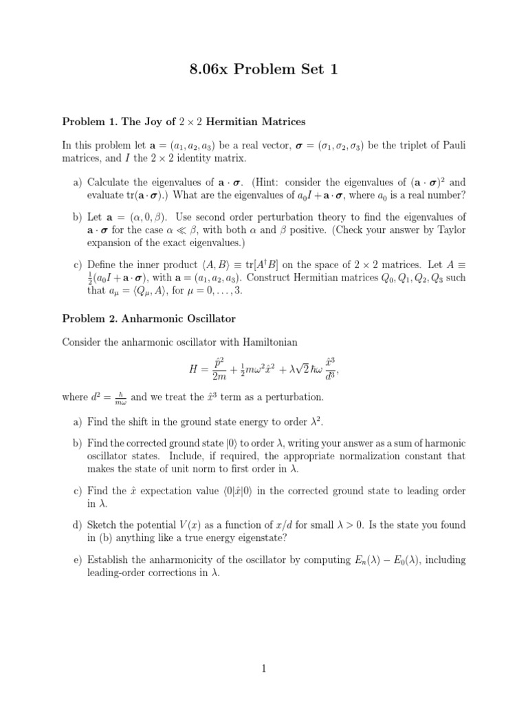 8.06x Problem Set 1 | PDF | Perturbation Theory (Quantum Mechanics ...