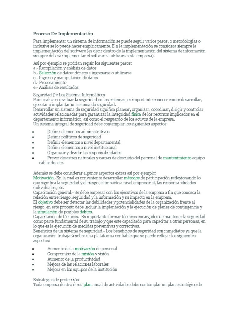 Proceso de Implementacion | PDF | La seguridad informática | Seguridad