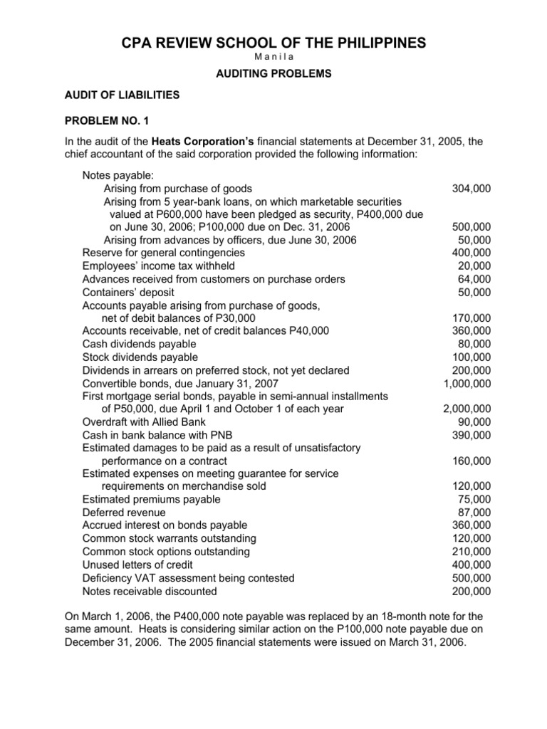 Cpa Review School of The Philippines: Auditing Problems Audit of ...