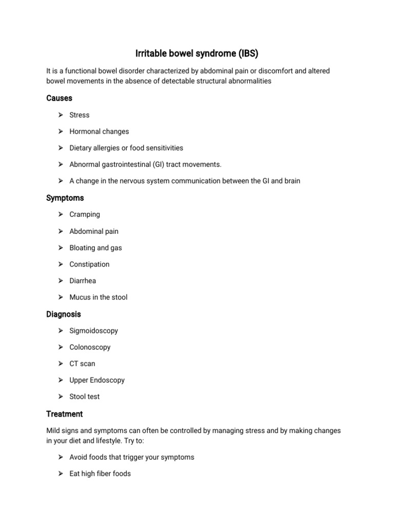 Irritable Bowel Syndrome (IBS) : Causes | PDF | Wellness | Lifestyle