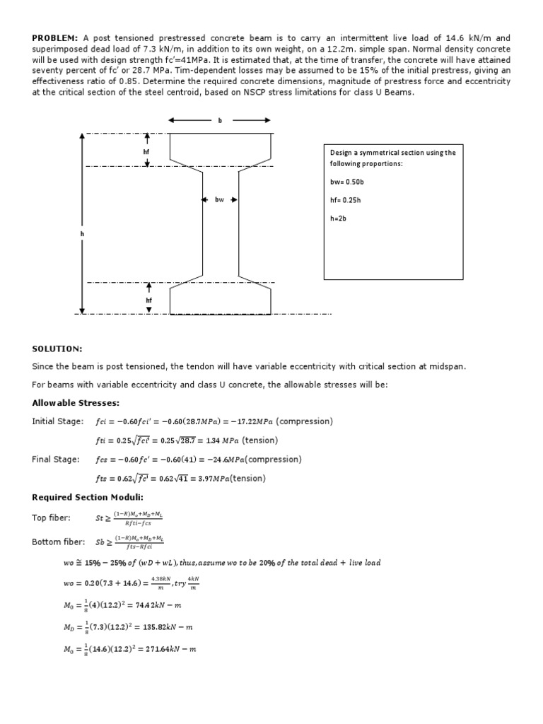 Flexural Design of Prestressed Beams Using Elastic Stresses Example ...