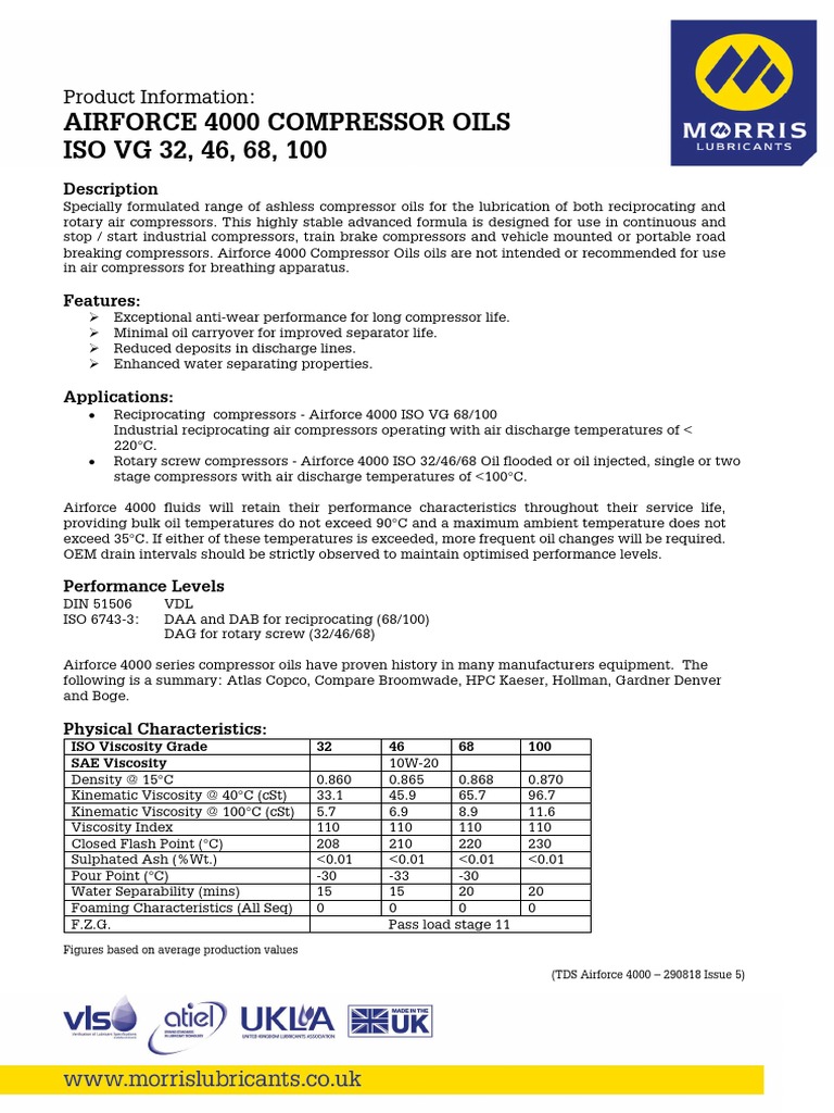Airforce 4000 Compressor Oils ISO VG 32, 46, 68, 100: Product ...