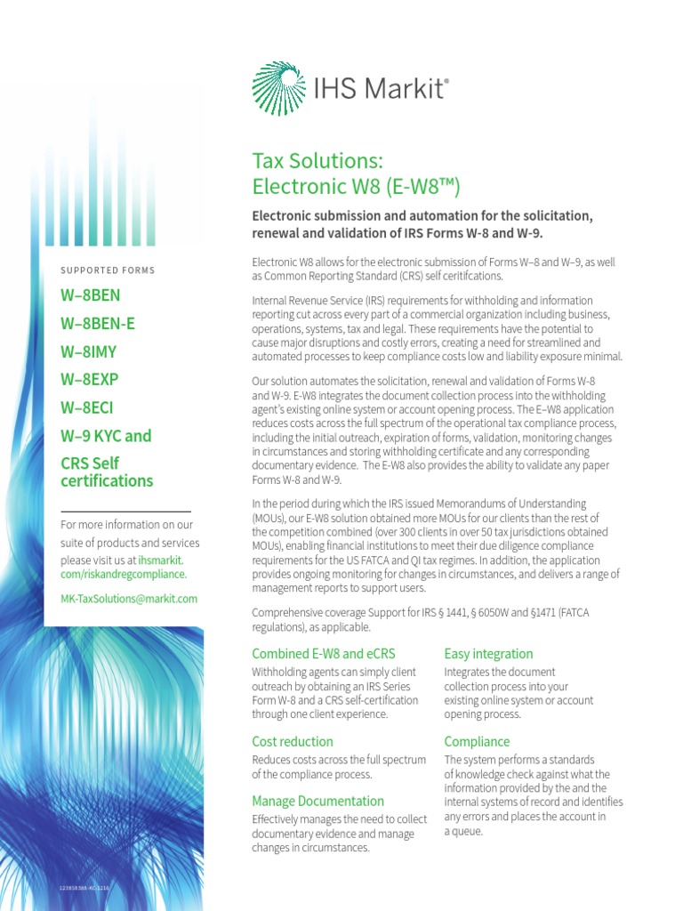 Electronic W8 (E-W8) Factsheet | PDF | Irs Tax Forms | Internal Revenue ...