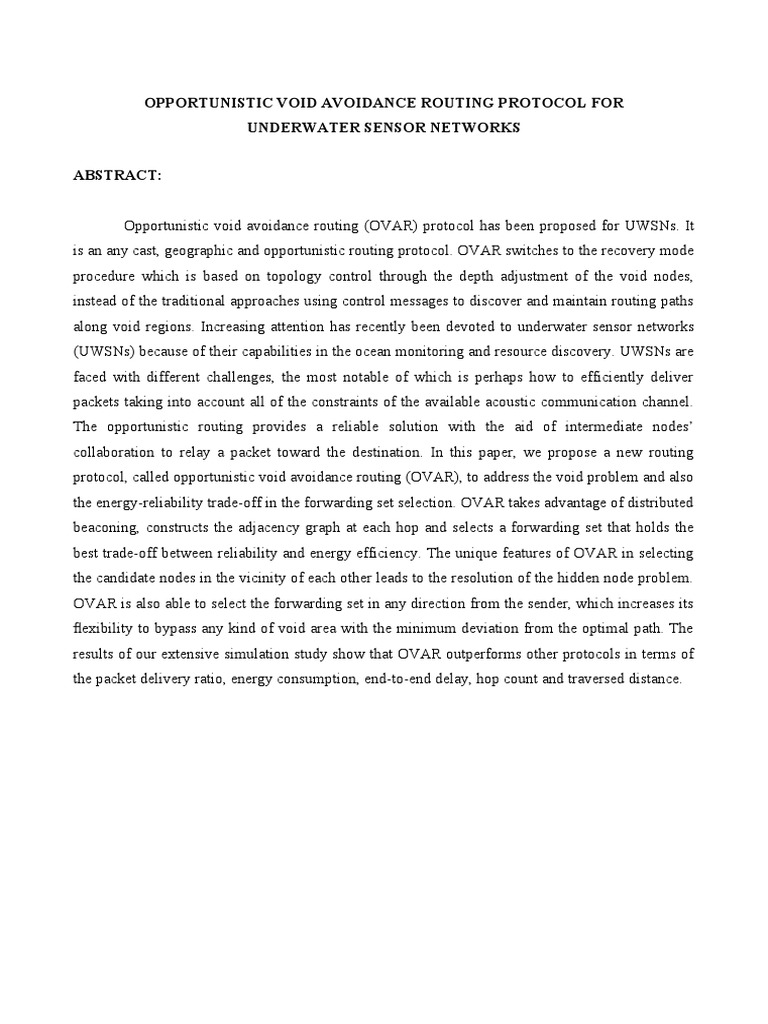 Opportunistic Void Avoidance Routing Protocol For Underwater Sensor Networks Abstract | PDF ...