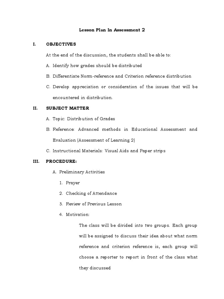 Lesson Plan in Assessment 2 | PDF | Educational Assessment | Lesson Plan
