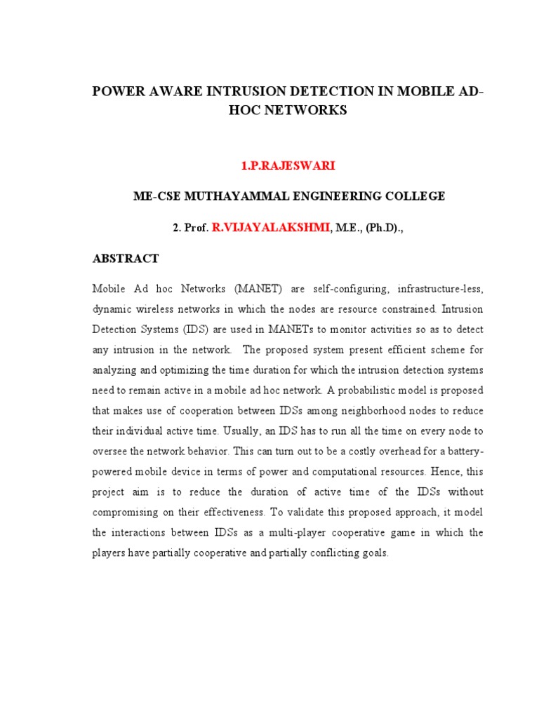 P Rajeswari | PDF | Wireless Ad Hoc Network | Computer Network
