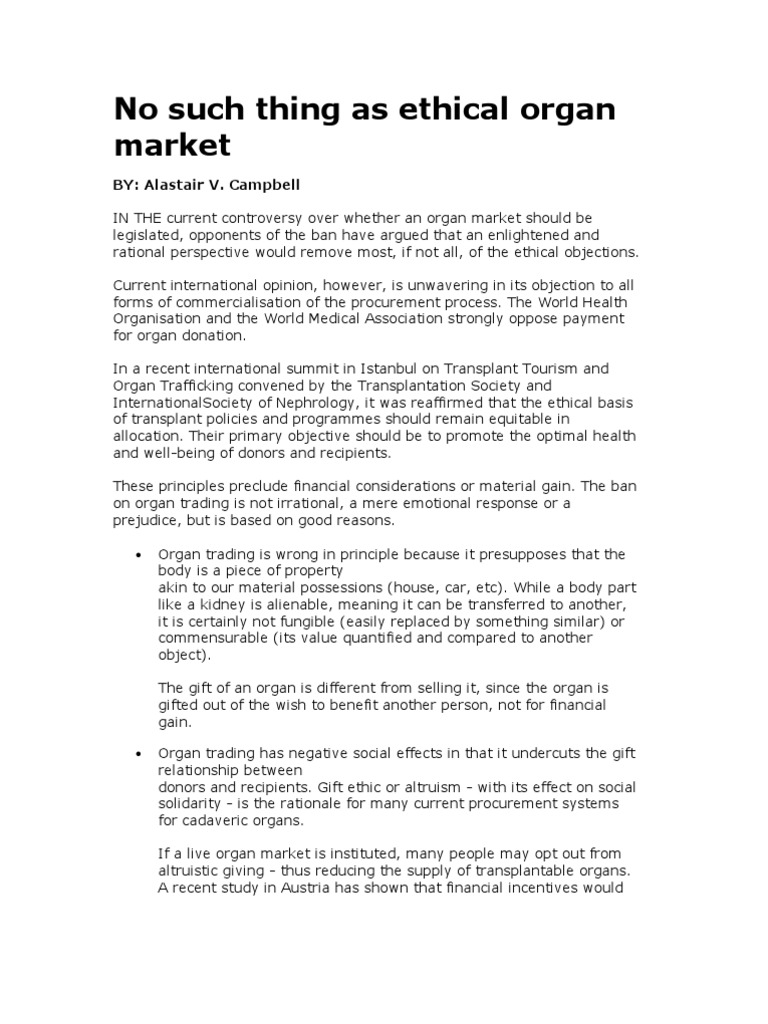 No Such Thing As Ethical Organ Market | PDF | Organ Donation | Organ ...