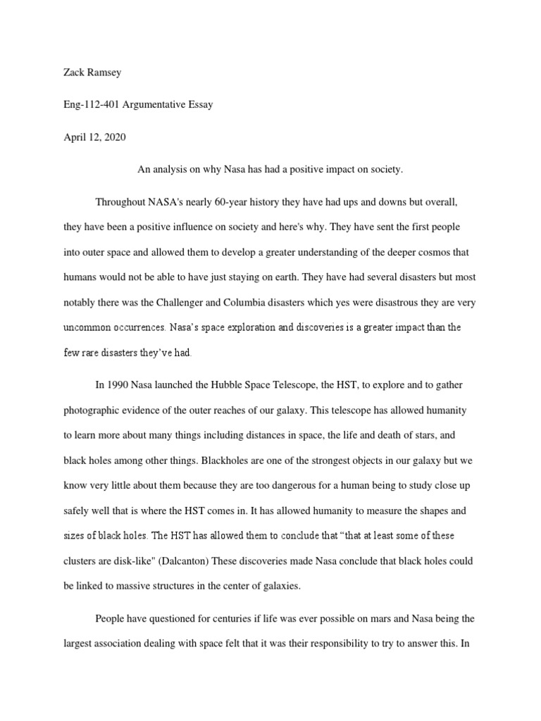 Argumentative Essay ZR | PDF | Rover (Space Exploration) | Nasa