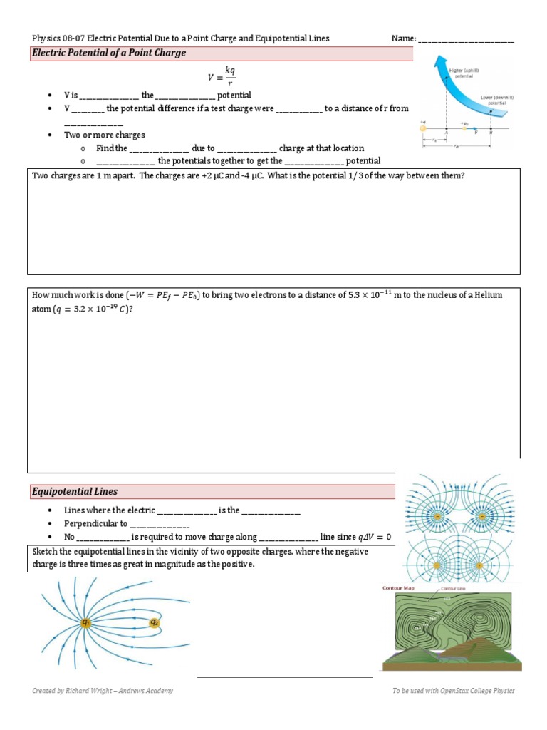 Electric Potential and Equipotential Lines | PDF | Proton | Electric Charge