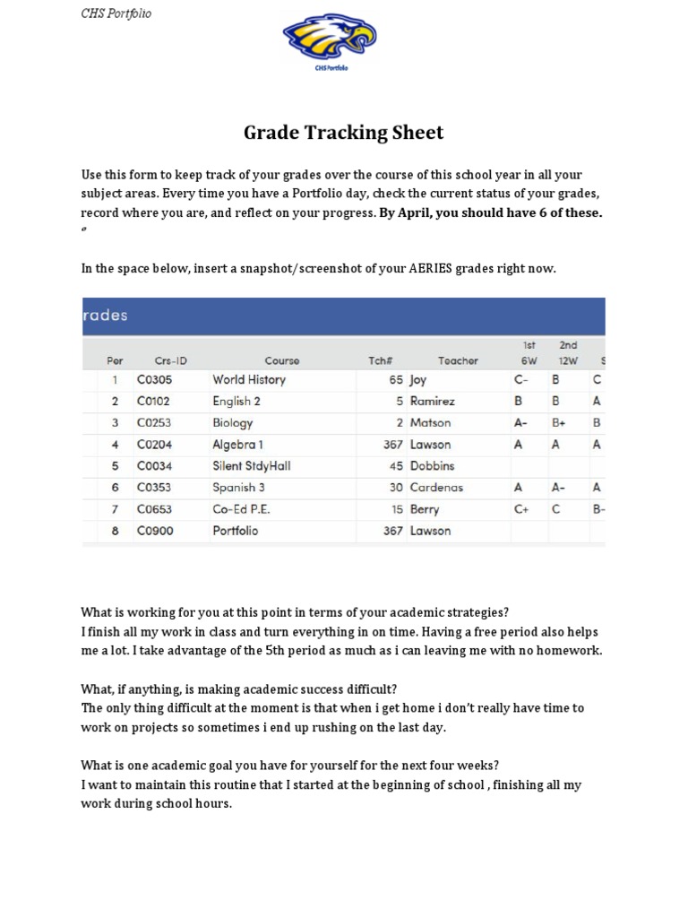 Grade Tracking Sheet 3 | PDF