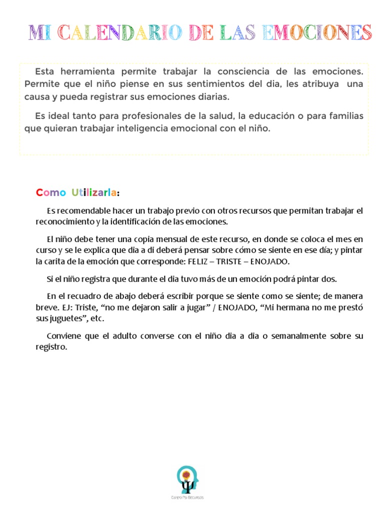Calendario Emocional | PDF | Las emociones | Conceptos psicologicos