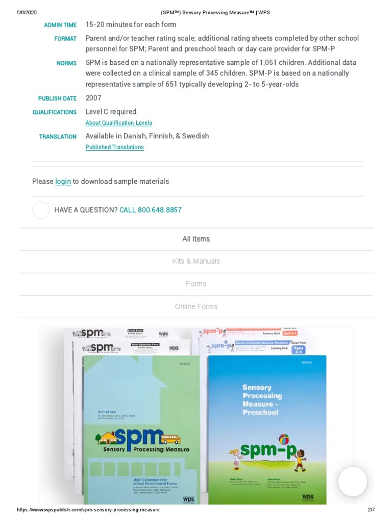 6 (SPM™) Sensory Processing Measure™ - WPS | PDF