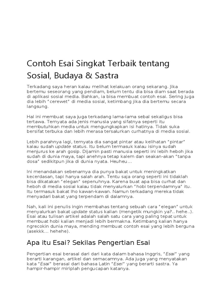 Contoh Esai Singkat Terbaik Tentang Sosial | PDF