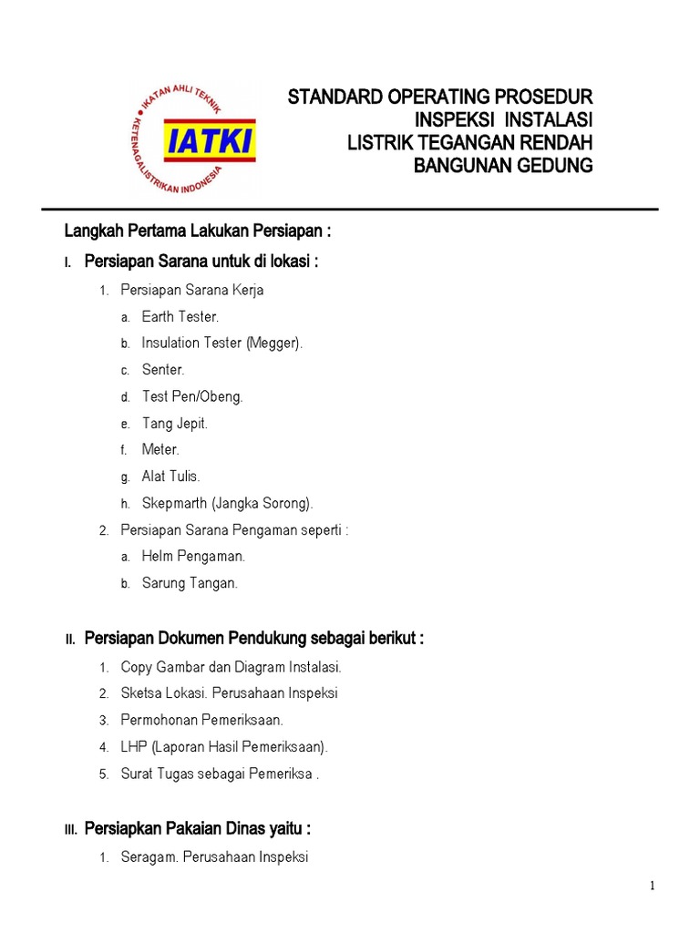 SOP Teknisi Inspeksi Bangunan Gedung | PDF