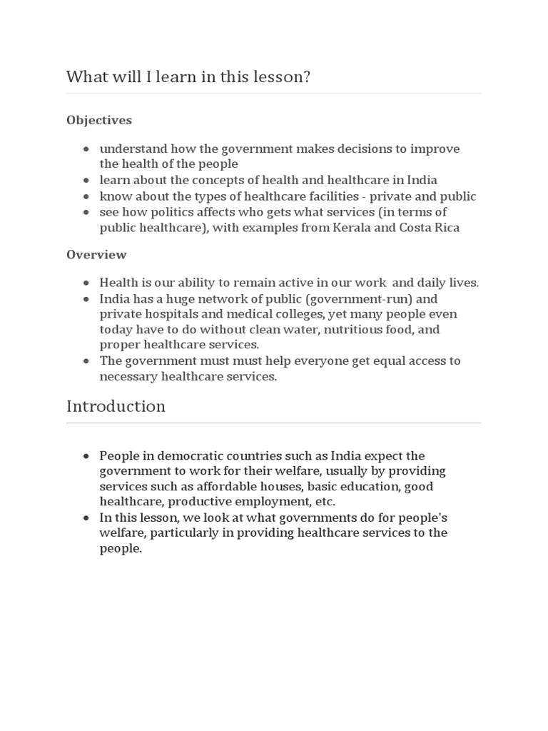 Role of The Govt in Health | PDF | Health System | Health Care