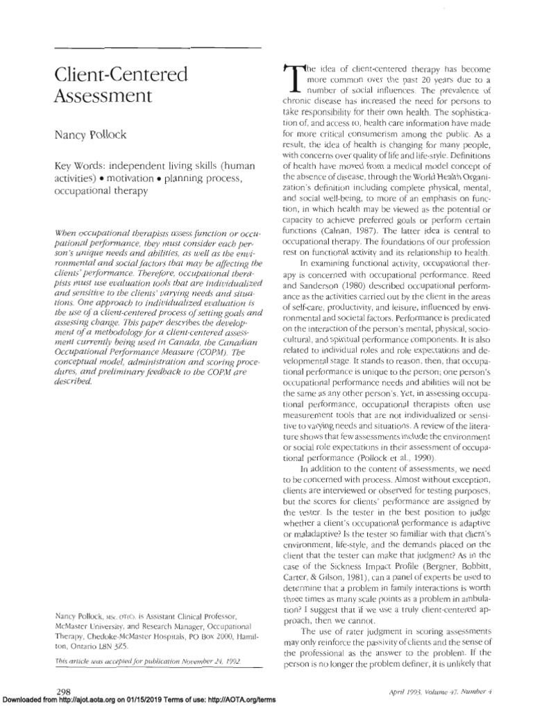 Client-Centered Occupational Assessment | PDF | Occupational Therapy ...