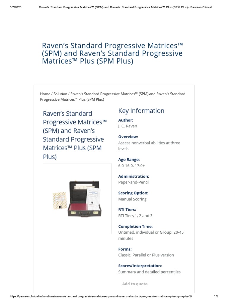 4 Raven's Standard Progressive Matrices™ (SPM) | PDF | Tests ...