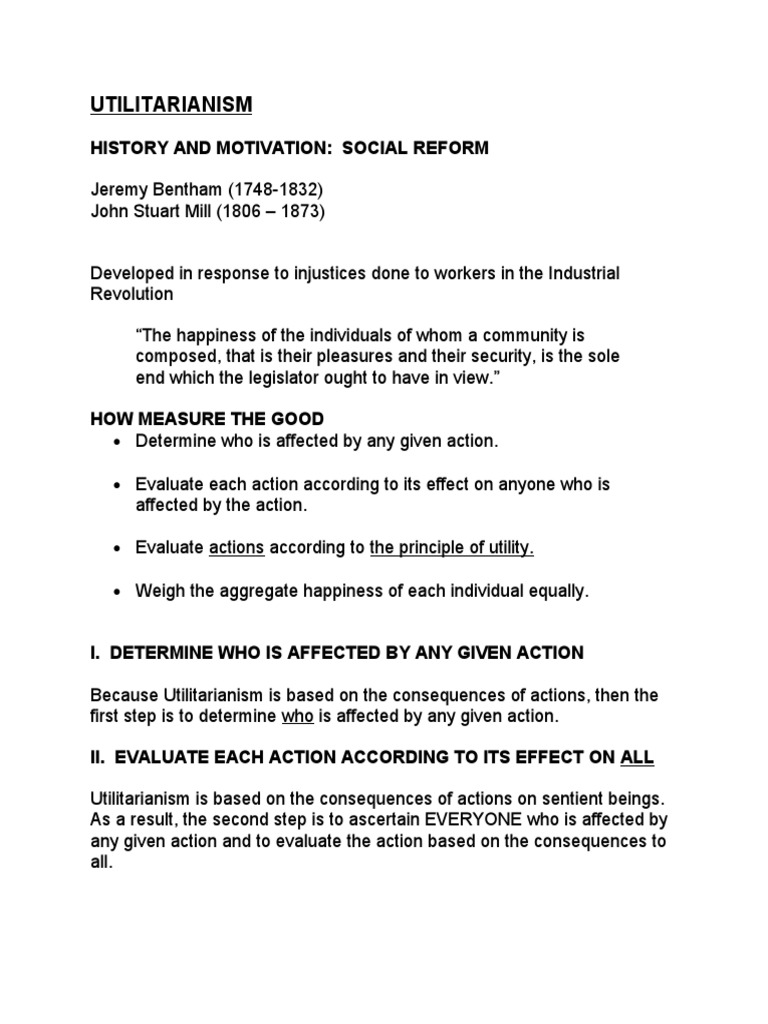 Utilitarianism: History and Motivation: Social Reform | PDF