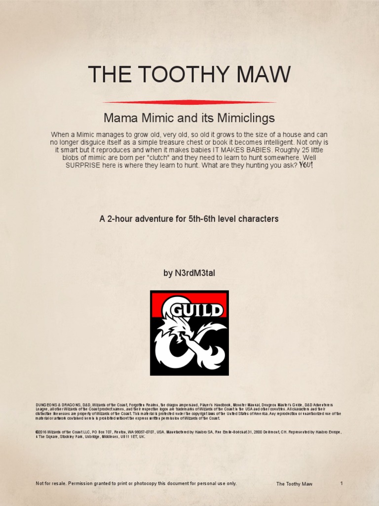 The Toothy Maw: Mama Mimic and Its Mimiclings | PDF | Wizards Of The ...