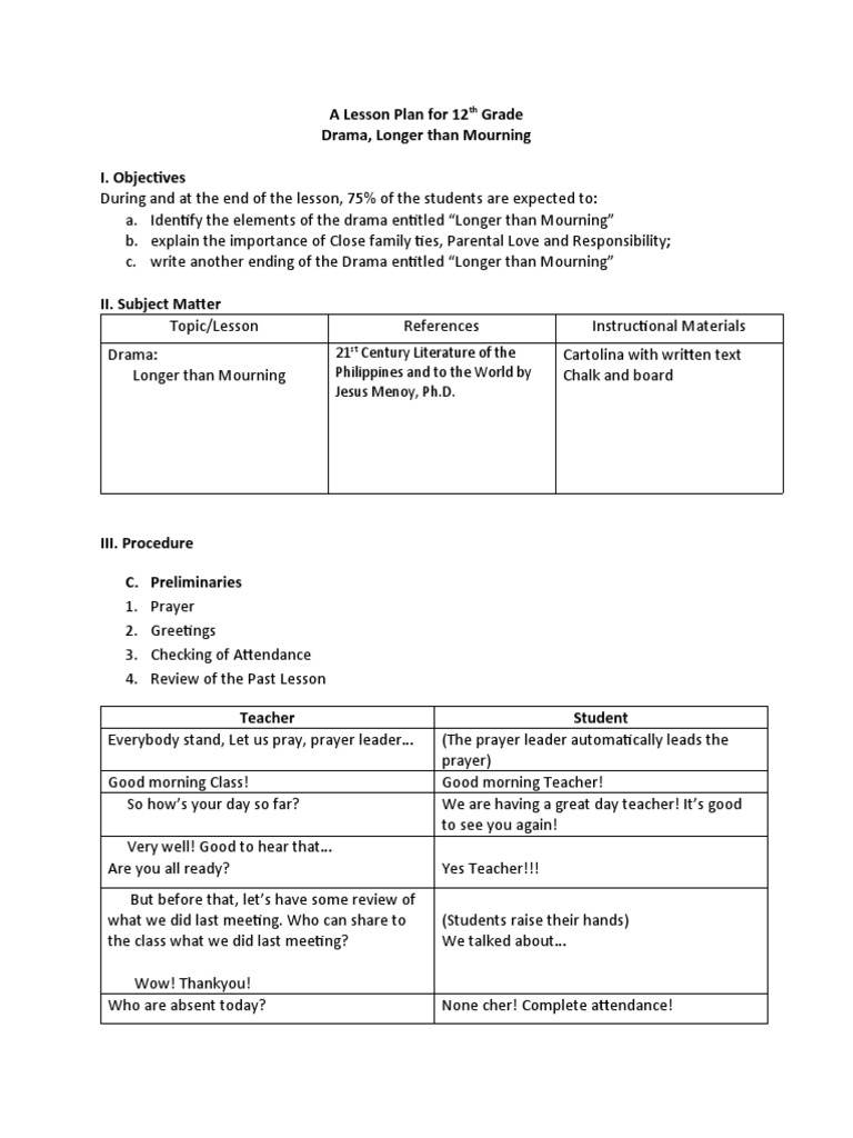 A Lesson Plan For 12th Grade Drama | PDF