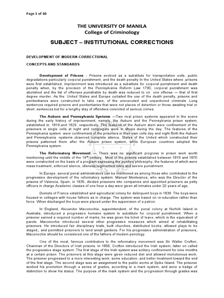 Institutional Correction | PDF | Parole | Prison