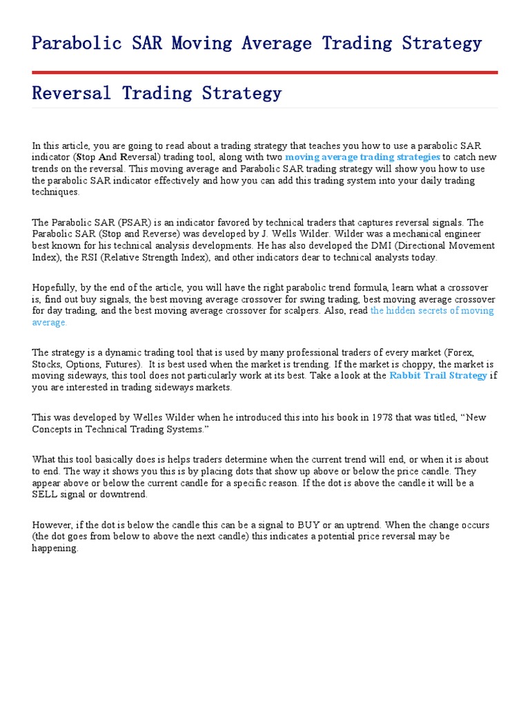 Parabolic SAR Moving Average Trading Strategy | PDF | Technical ...