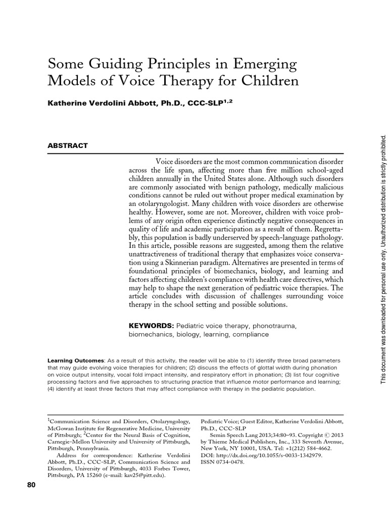 Some Guiding Models of Voice Therapy For Children | PDF | Human Voice ...