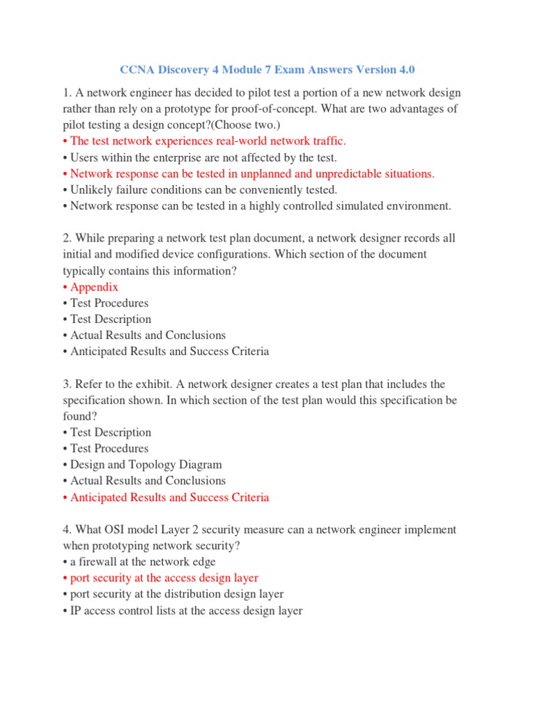 CCNA Discovery 4 Module 7 Exam Answers Version 4 | PDF