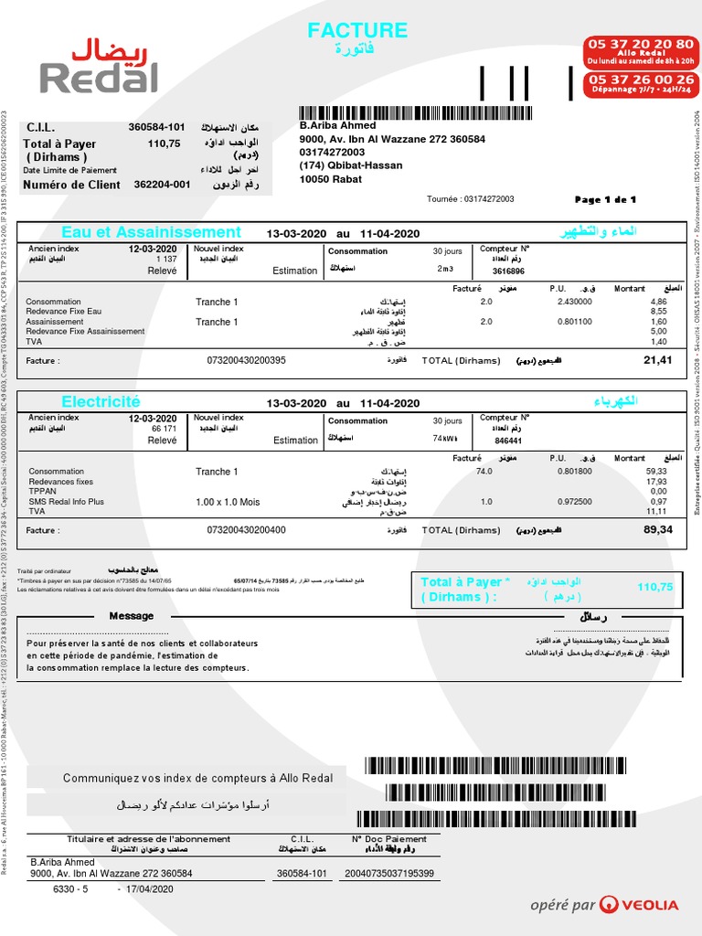 Facture: Eau Et Assainissement | PDF | La nature